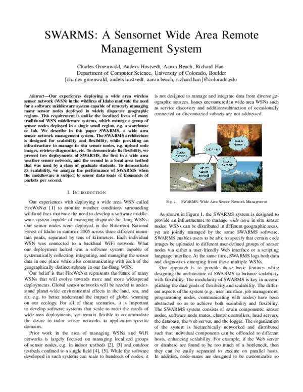 (PDF) SWARMS: A Sensornet Wide Area Remote Management System