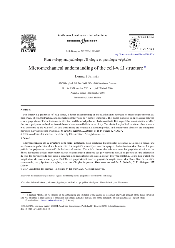 (PDF) Micromechanical understanding of the cell-wall structure