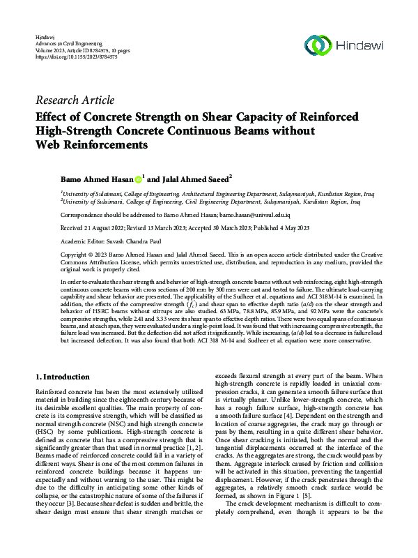 Pdf Effect Of Concrete Strength On Shear Capacity Of Reinforced High Strength Concrete