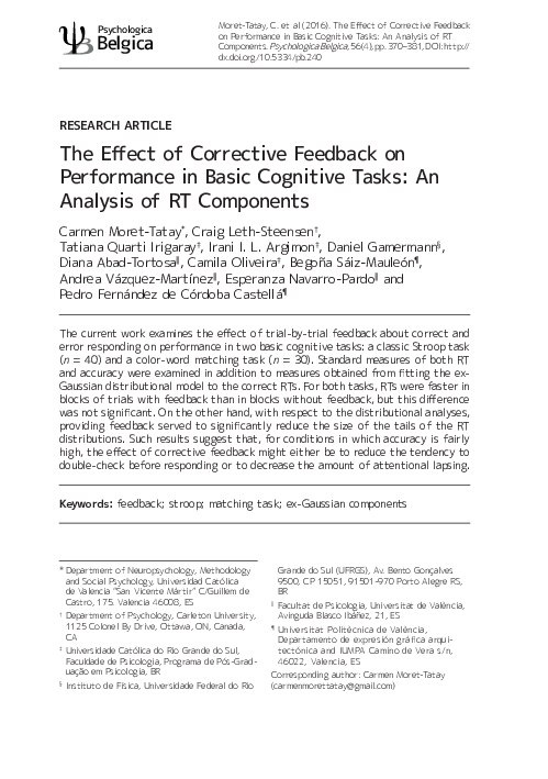 (PDF) The Effect of Corrective Feedback on Performance in Basic Cognitive Tasks: An Analysis of ...