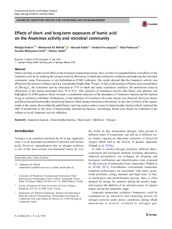 (PDF) Effects of short- and long-term exposures of humic acid on the ...