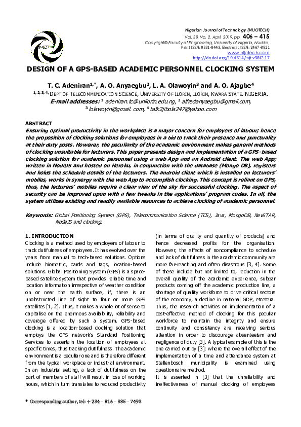 (PDF) Design of a GPS-based academic personnel clocking system