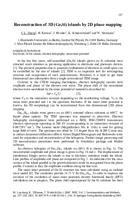 (PDF) Reconstruction of 3D (Ge,Si) islands by 2D phase mapping