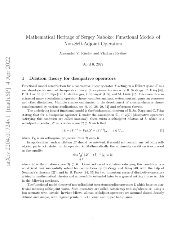 (PDF) Mathematical Heritage of Sergey Naboko: Functional Models of Non-Self-Adjoint Operators