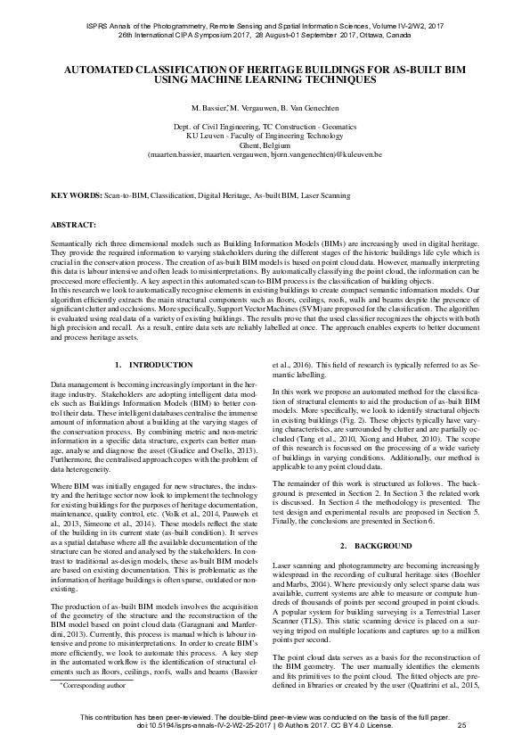 (PDF) Automated Classification of Heritage Buildings for As-Built Bim Using Machine Learning ...