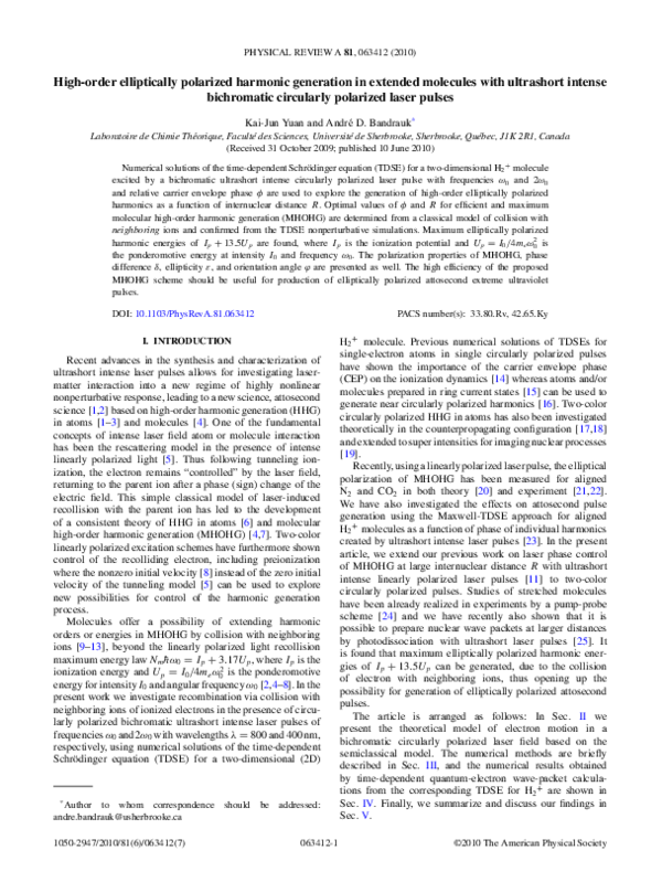 (PDF) High-order elliptically polarized harmonic generation in extended ...