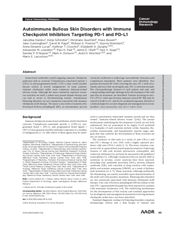 (PDF) Autoimmune Bullous Skin Disorders with Immune Checkpoint ...