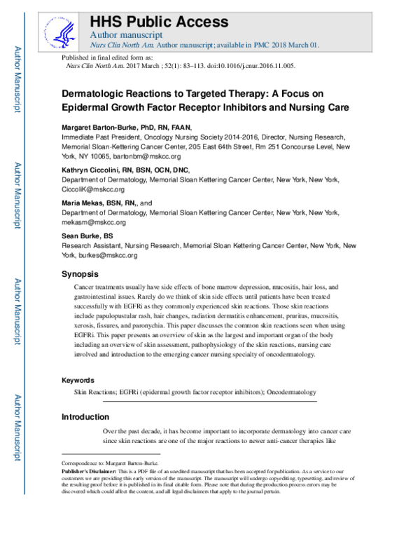 (PDF) Dermatologic Reactions to Targeted Therapy