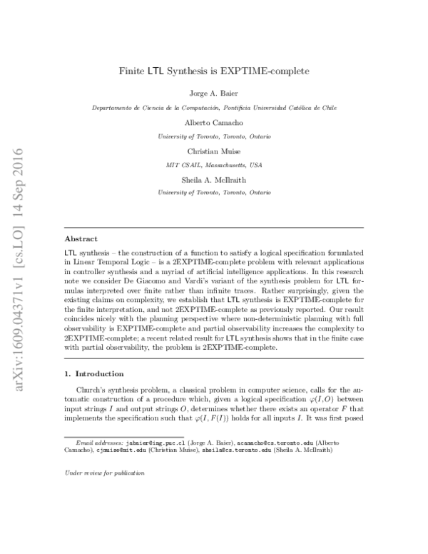 (PDF) Finite LTL Synthesis is EXPTIME-complete