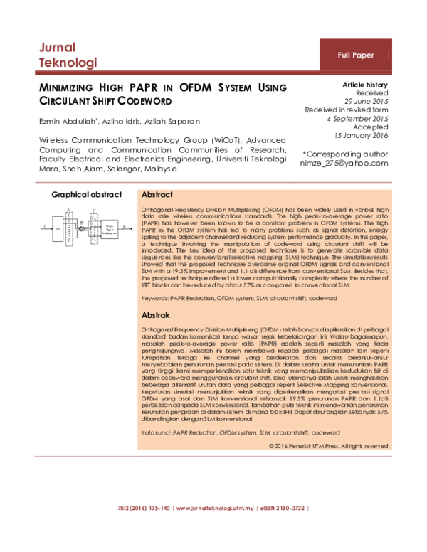 (PDF) Minimizing High Papr in Ofdm System Using Circulant Shift Codeword | ezmin abdullah ...