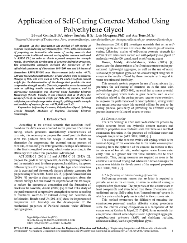 (PDF) Application of Self-Curing Concrete Method using Polyethylene Glycol