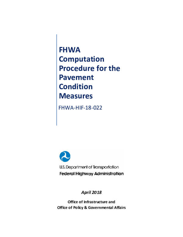 (PDF) FHWA Computation Procedure for the Pavement Condition Measures