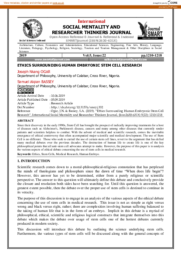 (PDF) Exploring the Ethical Implications of Stem Cell Research