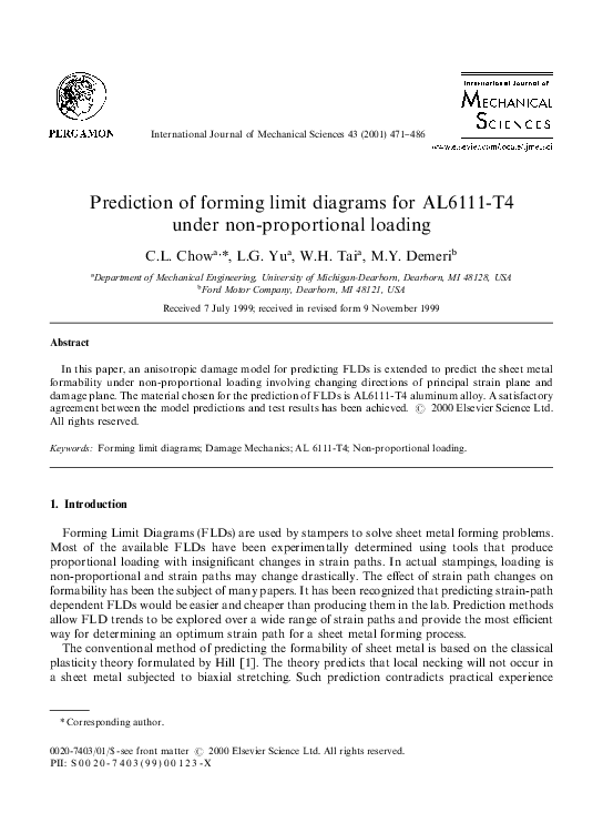 (PDF) Prediction of forming limit diagrams for AL6111-T4 under non-proportional loading