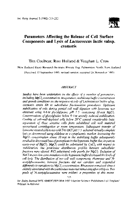 (PDF) Parameters affecting the release of cell surface components and lysis of Lactococcus ...