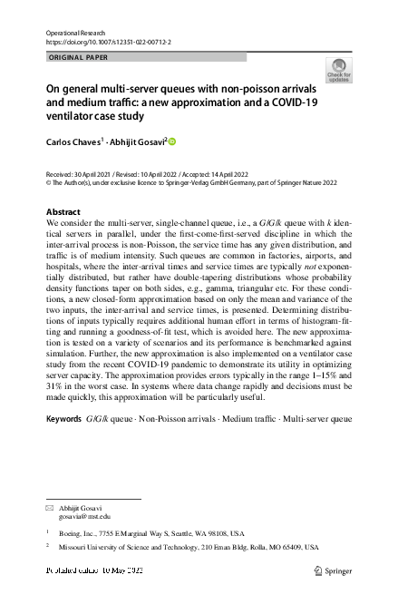 (PDF) On general multi-server queues with non-poisson arrivals and medium traffic: a new ...