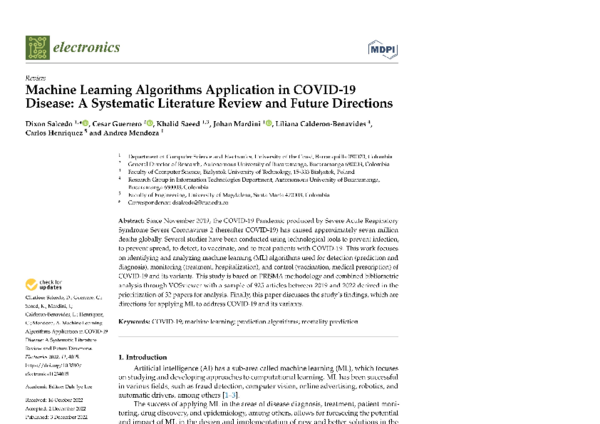 (PDF) Machine Learning Algorithms Application in COVID-19 Disease: A Systematic Literature ...
