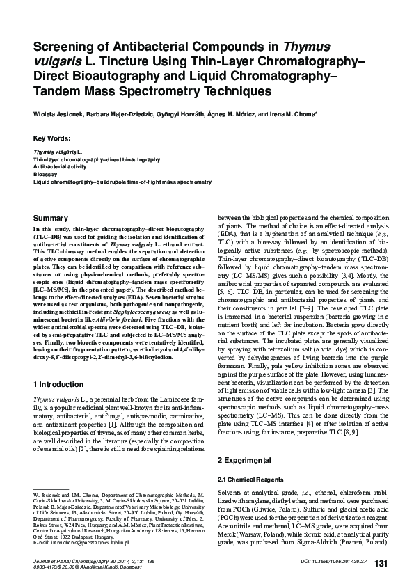 (PDF) Screening of antibacterial compounds in Thymus vulgaris L. tincture using thin-layer ...