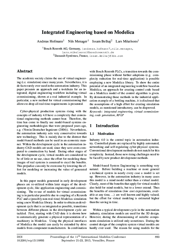 (PDF) Integrated Engineering based on Modelica