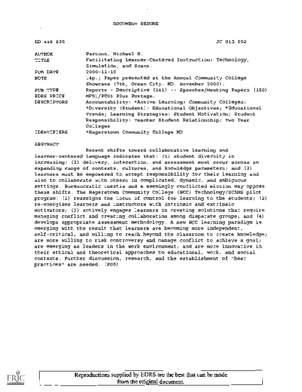 (PDF) Facilitating Learner-Centered Instruction: Technology, Simulation, and Scans