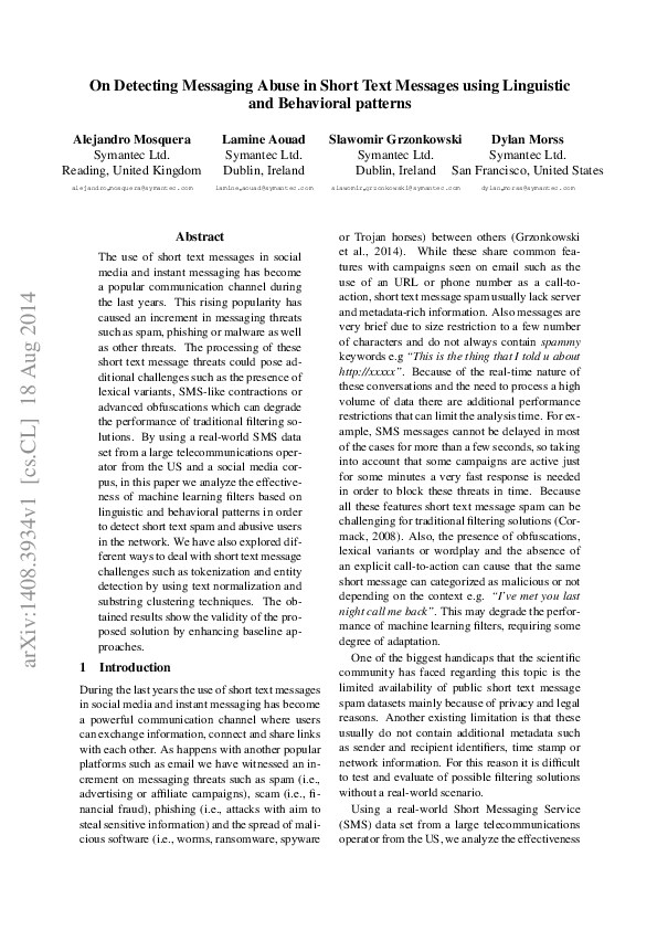 (PDF) On Detecting Messaging Abuse in Short Text Messages using ...
