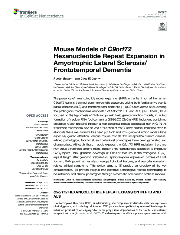 (PDF) Mouse Models of C9orf72 Hexanucleotide Repeat Expansion in ...