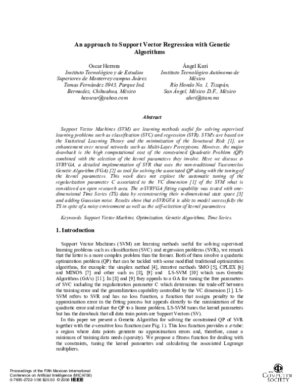 (PDF) An Approach to Support Vector Regression with Genetic Algorithms