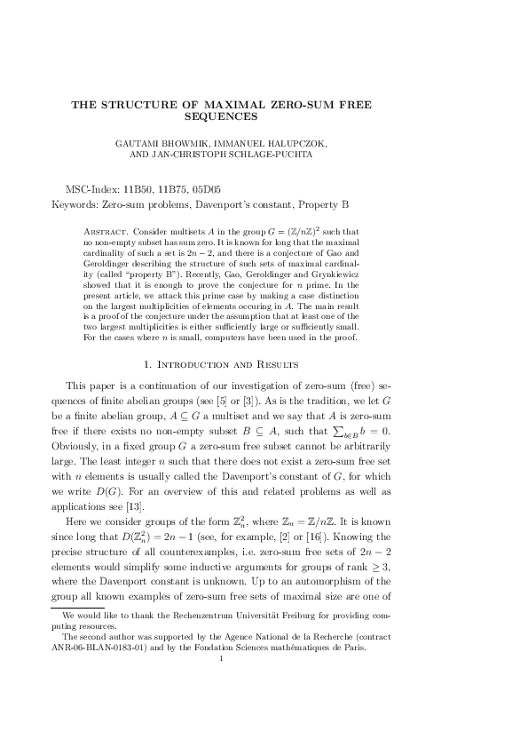 (PDF) The structure of maximal zero-sum free sequences