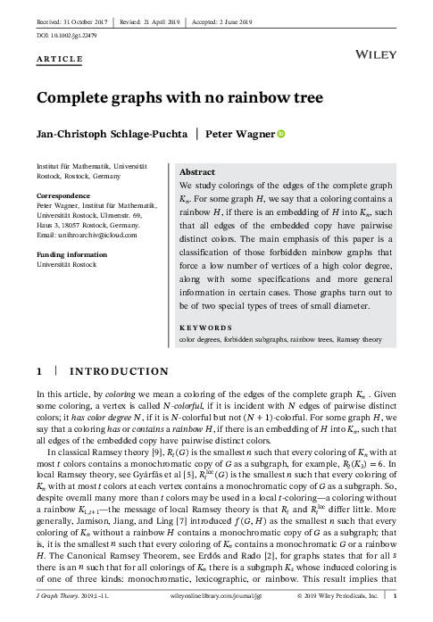 (PDF) Complete graphs with no rainbow tree