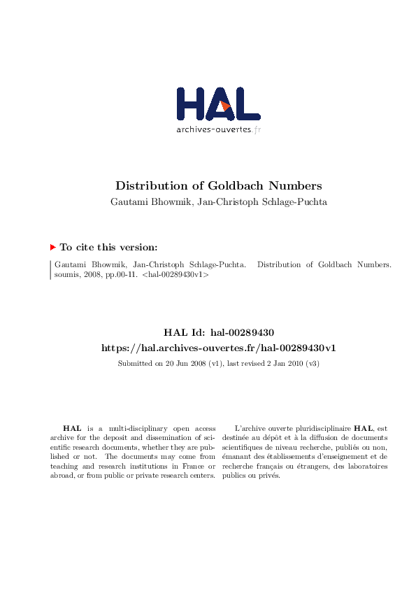 (PDF) Distribution of Goldbach Numbers