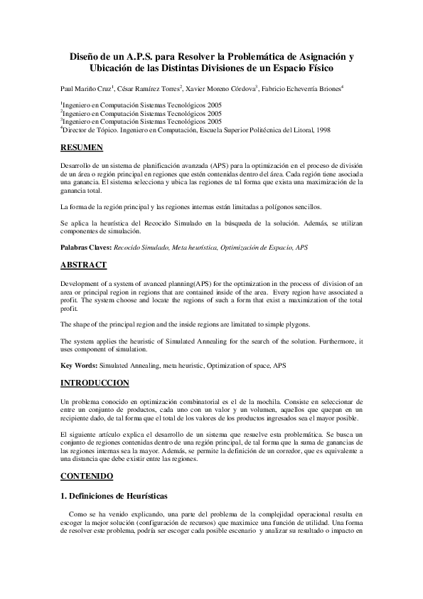 (PDF) Diseño de un APS para Resolver la Problemática de Asignación y Ubicación de las Distintas ...