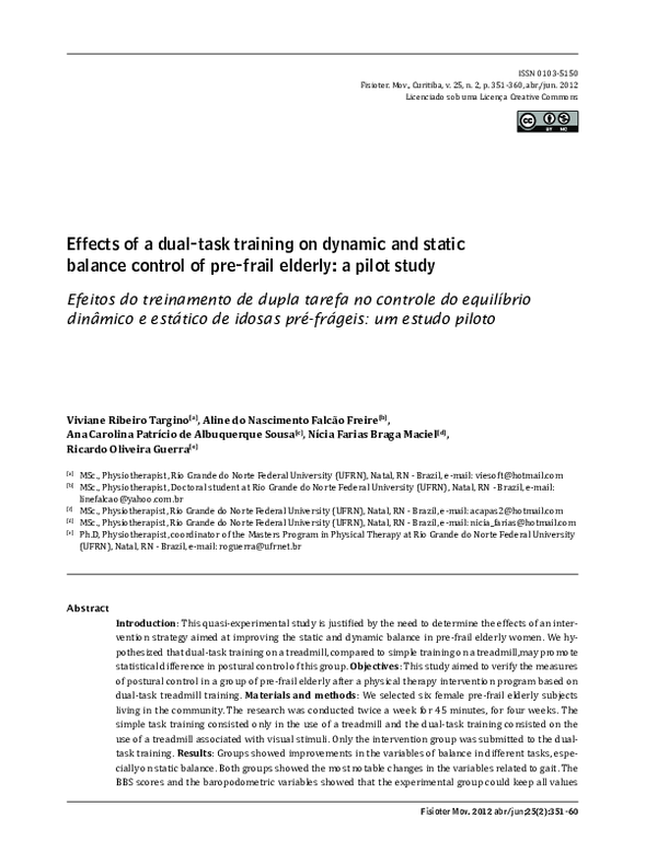 (PDF) Effects of a dual-task training on dynamic and static balance control of pre-frail elderly ...