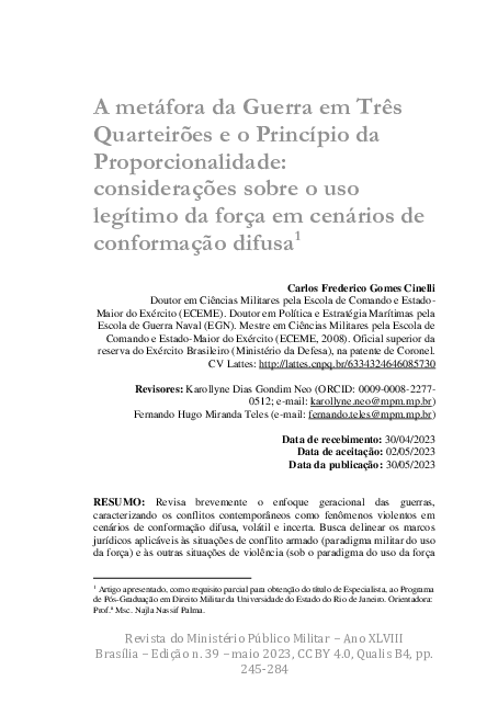 (PDF) A metáfora da Guerra em Três Quarteirões e o Princípio da ...