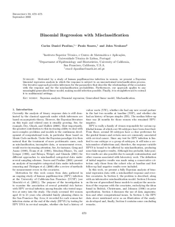 (PDF) Binomial Regression with Misclassification