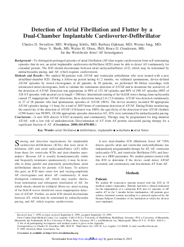 Pdf Detection Of Atrial Fibrillation And Flutter By A Dual Chamber