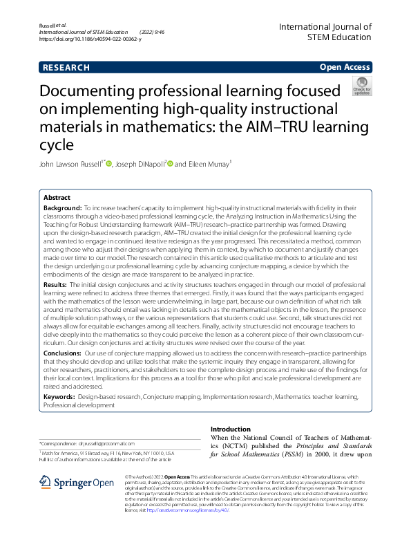 (PDF) Documenting professional learning focused on implementing high-quality instructional ...