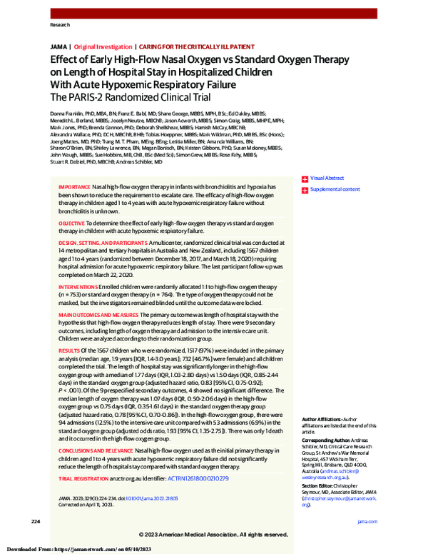 (PDF) Effect of Early High-Flow Nasal Oxygen vs Standard Oxygen Therapy ...