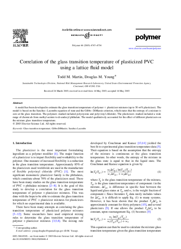 (PDF) Correlation of the glass transition temperature of plasticized ...