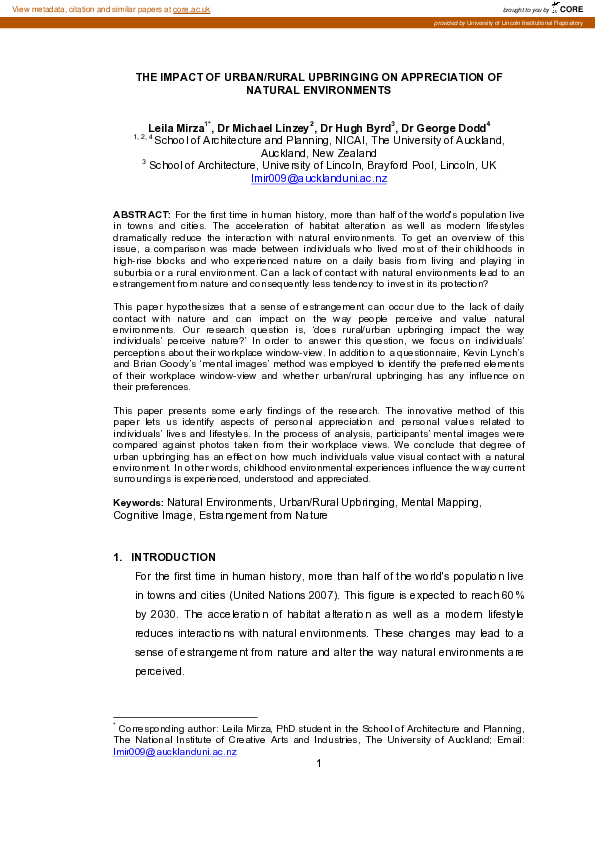 (PDF) The Impact of Urban Background on Appreciation of Natural ...