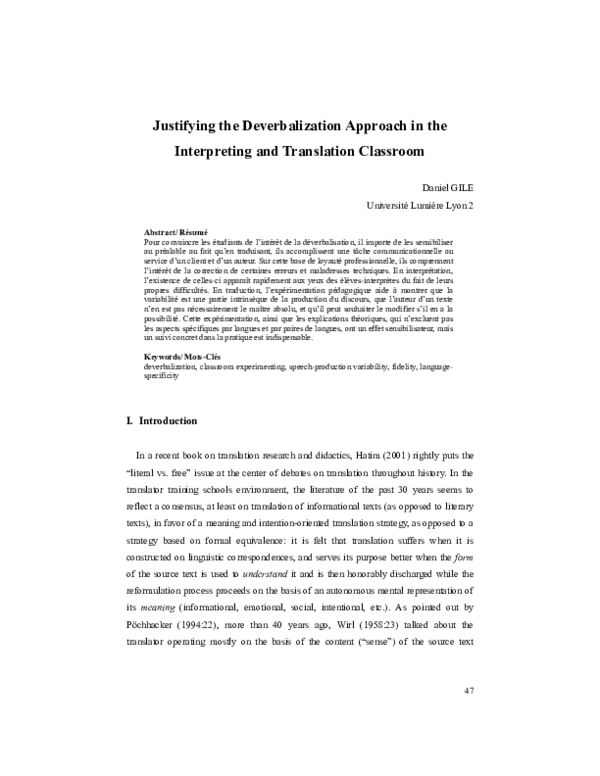 (PDF) Justifying the Deverbalization Approach in the Interpreting and ...