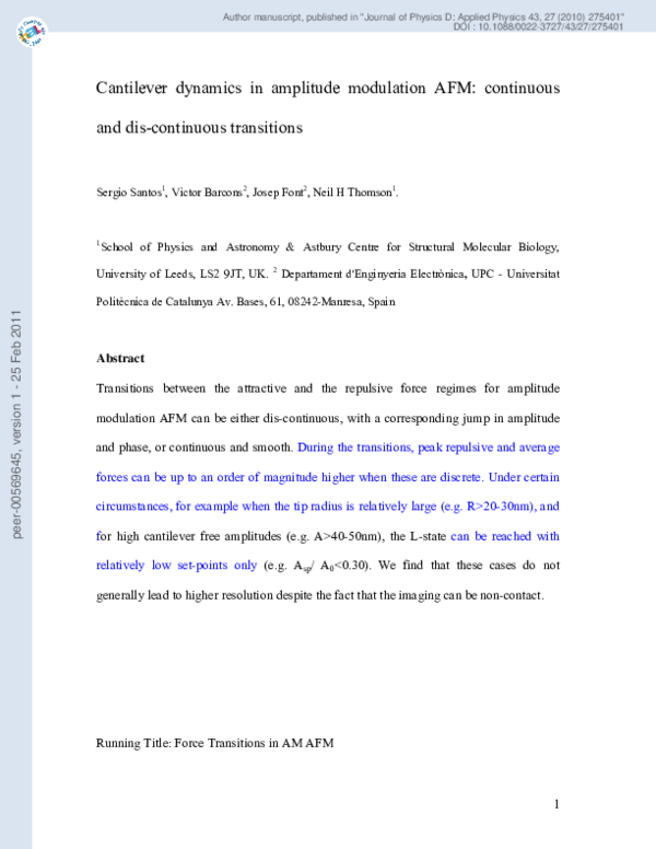 (PDF) Cantilever dynamics in amplitude modulation AFM: continuous and ...