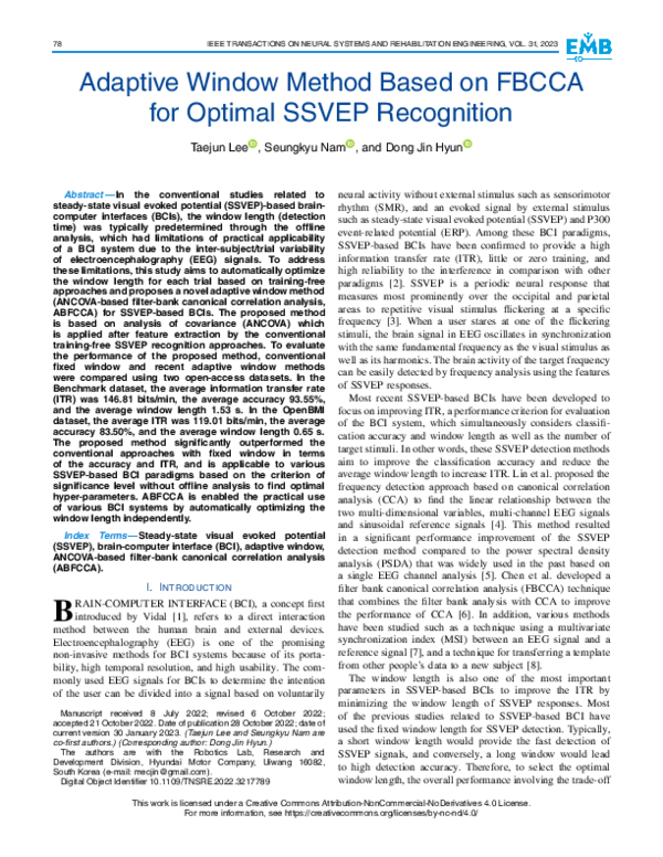 (PDF) Adaptive Window Method Based on FBCCA for Optimal SSVEP Recognition