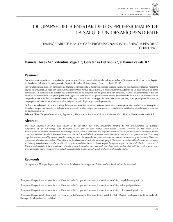 (PDF) Ocuparse del bienestar de los profesionales de la salud: un ...