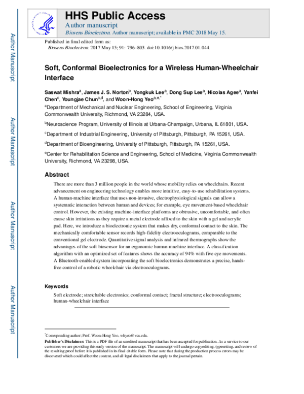 Soft, conformal bioelectronics for a wireless human-wheelchair interface