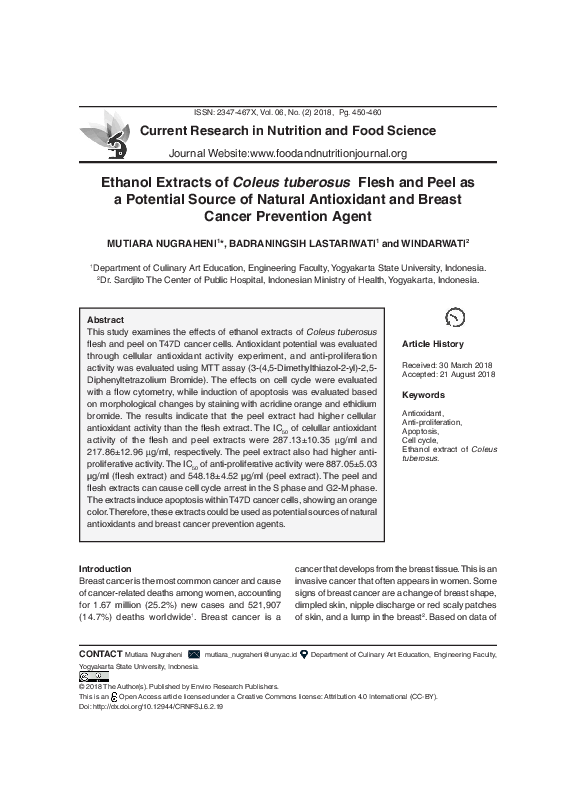 (PDF) Ethanol Extracts of Coleus tuberosusFlesh and Peel as a Potential ...