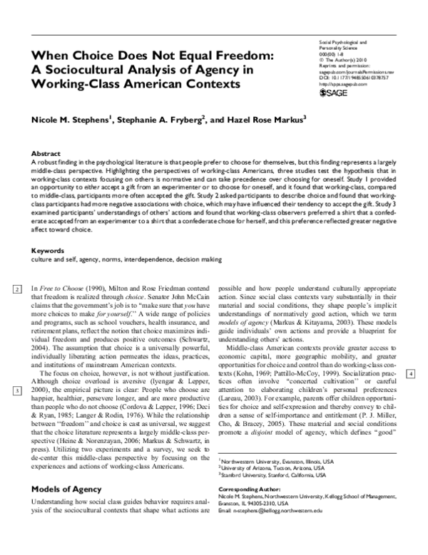 (PDF) When Choice Does Not Equal Freedom