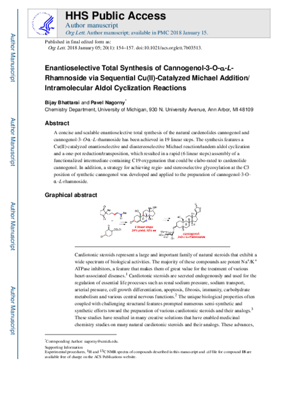 (PDF) Enantioselective Total Synthesis of Cannogenol-3-O-α-l-rhamnoside ...