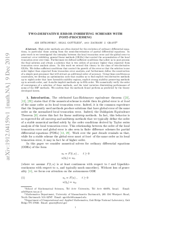 (PDF) Two-derivative error inhibiting schemes with post-processing