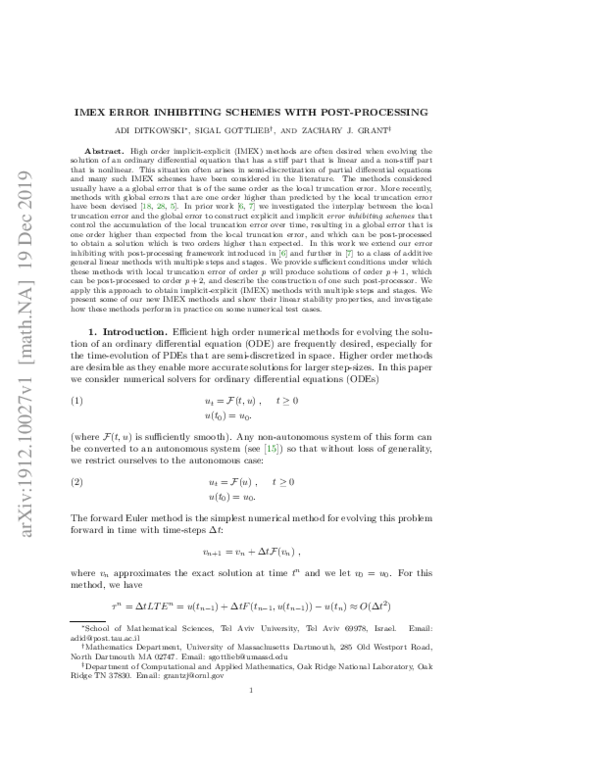 (PDF) IMEX error inhibiting schemes with post-processing