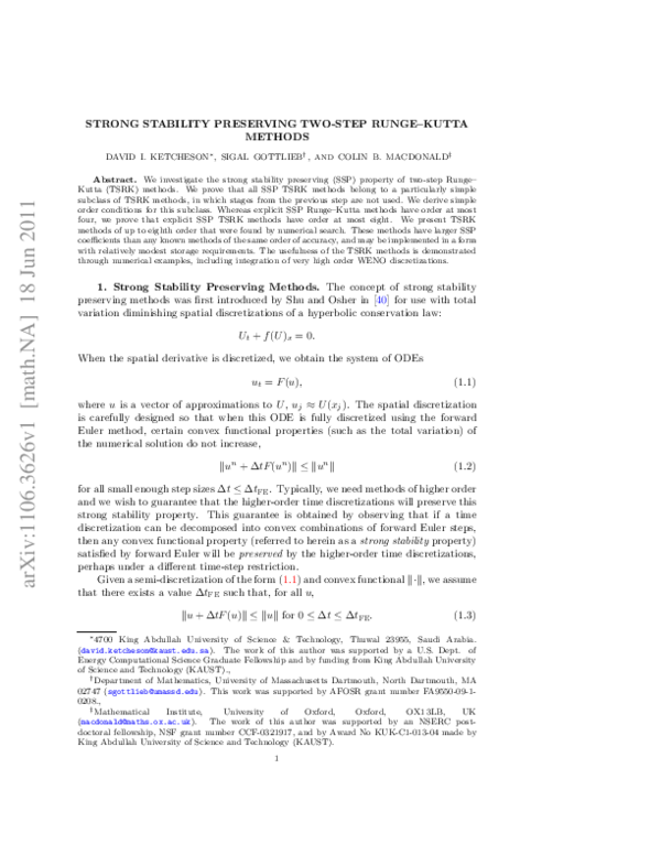 (PDF) Strong Stability Preserving Two-step Runge–Kutta Methods